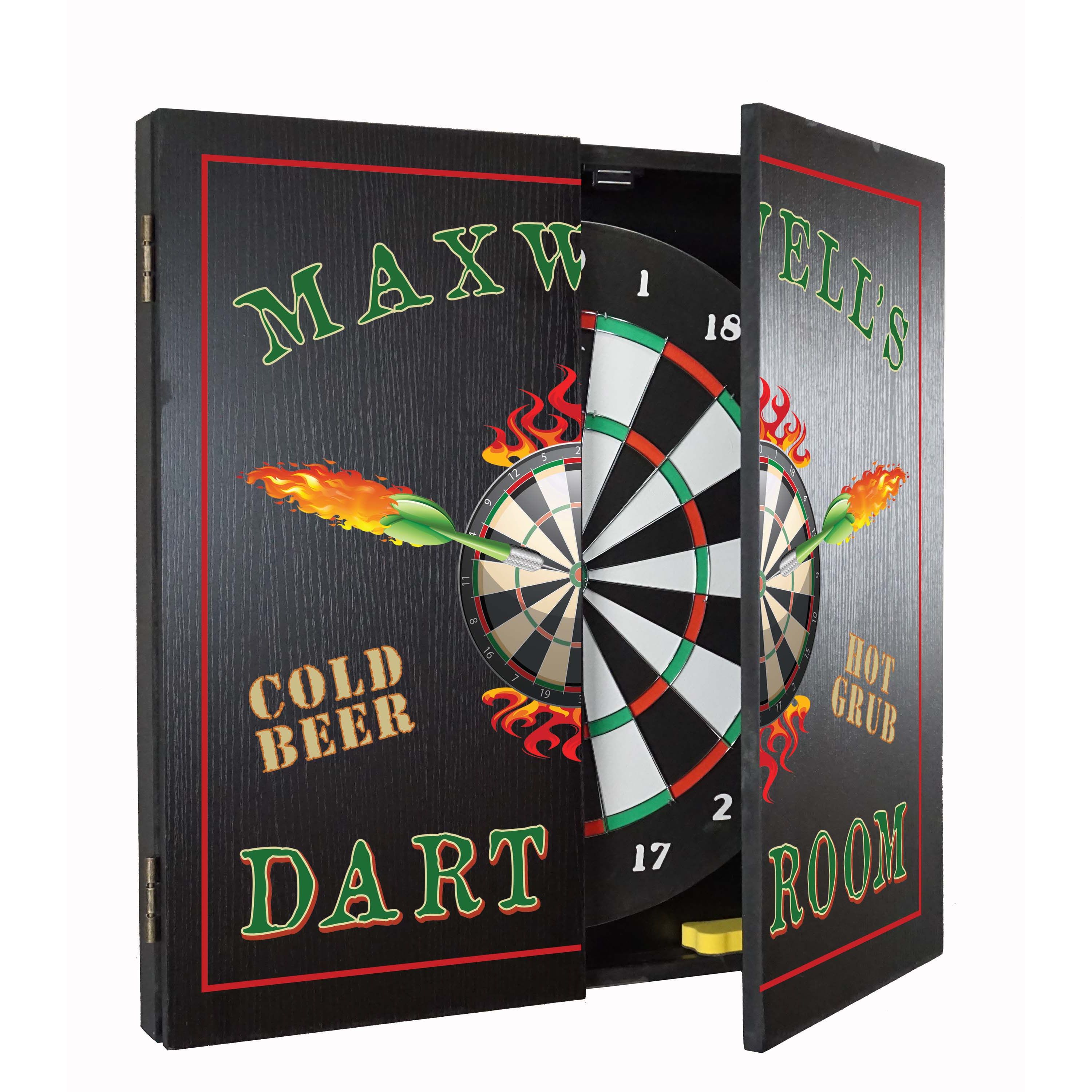 Personalized Flaming Darts Dartboard & Cabinet Set | Thousand Oaks ...