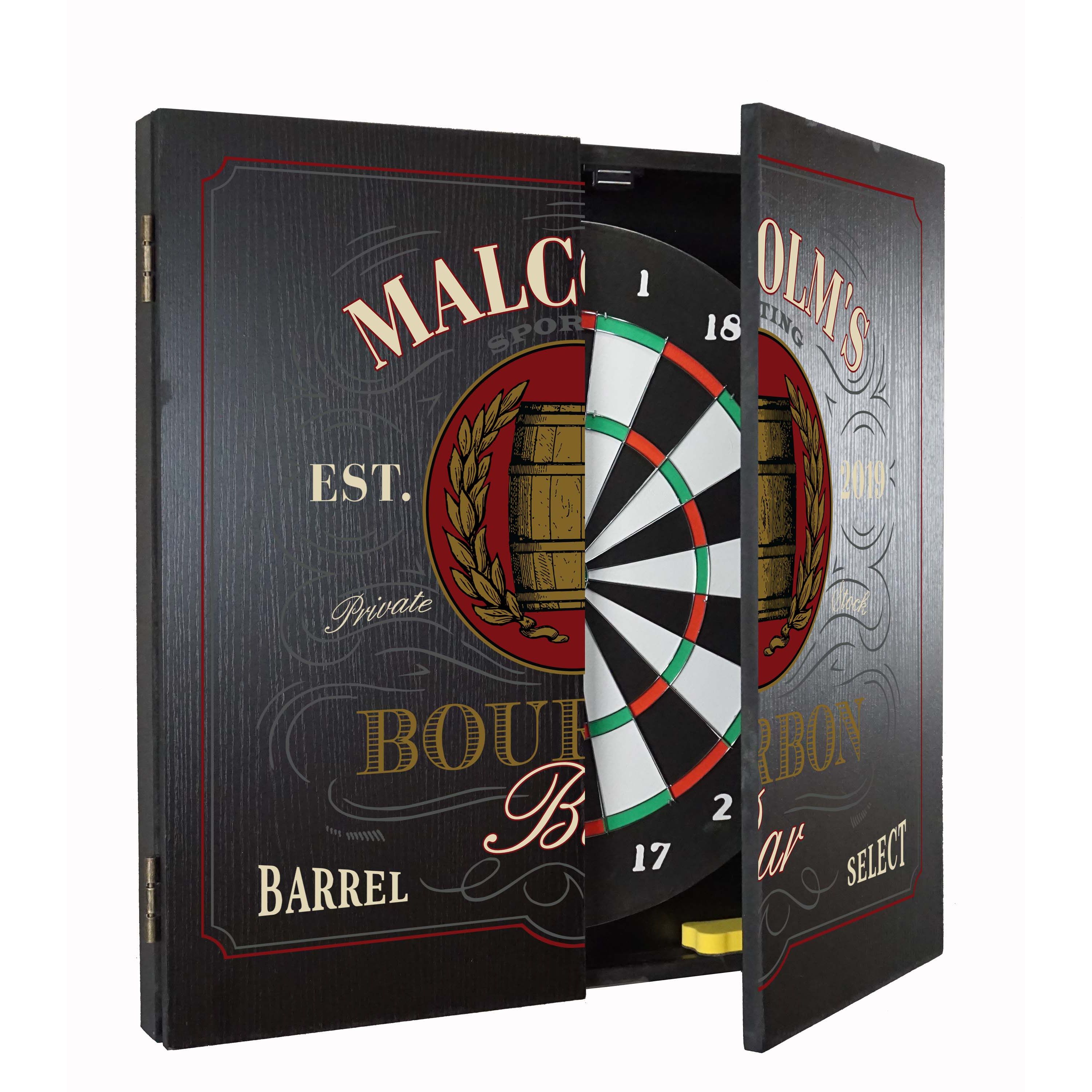 Personalized Bourbon Bar Dartboard & Cabinet Set | Thousand Oaks Barrel Co.